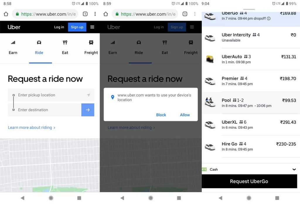 How to Book an Uber Cab Without Installing the App using Browser ...